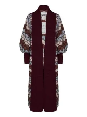 THE EXTREME COLLECTION Long Burgundy Cardigan With Jacquard Wave Pattern - Eed/red