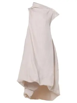 METAMORPHOZA Asymmetrical Linen Balloon Dress With High Neck - Beige