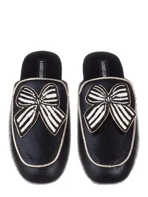LAINES LONDON Laines London Black Mules With Striped Bow Brooches Black/gold