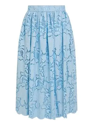Erdem Gathered Guipure Lace Midi Skirt - Light Blue