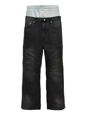 BREATH Layered-waist Biker Jeans - Black