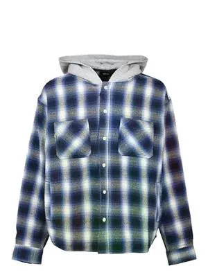 BREATH Check-pattern Hooded Shirt - Blue