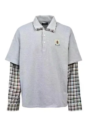 BREATH Layered-sleeve Crest-patch Polo Shirt - Grey
