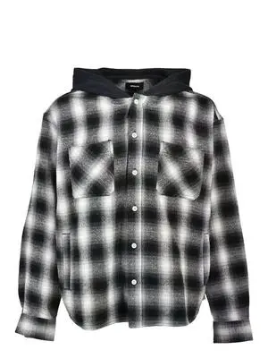 BREATH Check Hooded Shirt - Black