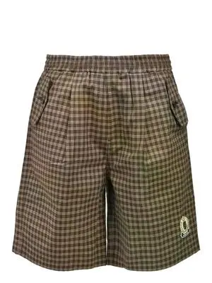 BREATH Check-print Pleated Shorts - Brown