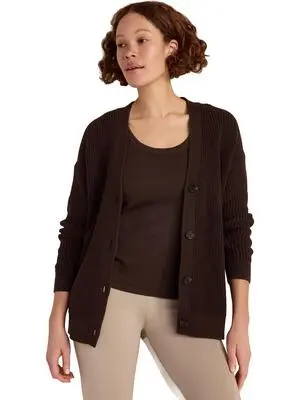 HAVEN WELL WITHIN Organic Cotton Shaker Stitch Cardigan - Coffee Bean