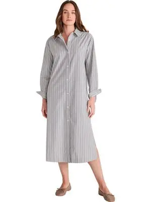 HAVEN WELL WITHIN Organic Cotton Poplin Buttondown Midi Dress - Midnight Multicolor