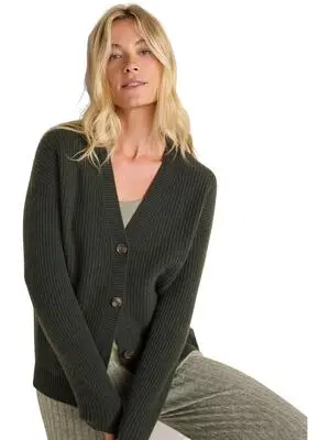 HAVEN WELL WITHIN Cashmere Shaker Stitch Cardigan - Forest
