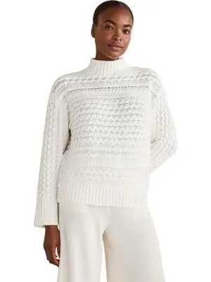 HAVEN WELL WITHIN Organic Cotton Cable Knit Funnel Neck Sweater - Ivory