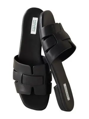 HAVEN WELL WITHIN Haven Well Within Leather Threaded Cut-Out Slides Black