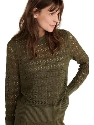 HAVEN WELL WITHIN Organic Cotton Linen Open Stitch Crewneck Sweater - Olive