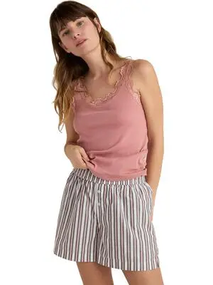 HAVEN WELL WITHIN Organic Cotton Rib Knit Lace Tank Top - Ash Rose