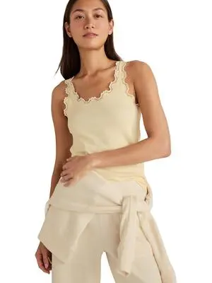 HAVEN WELL WITHIN Haven Well Within Organic Cotton Rib Knit Lace Trim Tank
