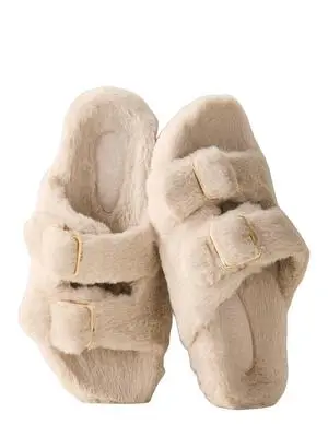 HAVEN WELL WITHIN Faux Fur Buckle Molded Slippers - Cafe Latte