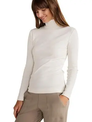HAVEN WELL WITHIN Organic Cotton Mock Neck Long Sleeve T-shirt - Ivory