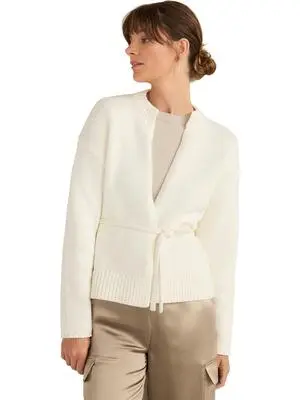 HAVEN WELL WITHIN Belted Cotton Blend Cardigan - Ivory