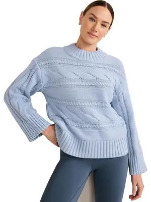 HAVEN WELL WITHIN Cotton Blend Horizontal Cable Knit Sweater - Wave