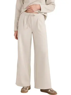 HAVEN WELL WITHIN Soft-brushed Fleece Wide Leg Pants - Oyster Shell