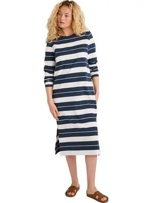 HAVEN WELL WITHIN Organic Cotton Interlock Stripe Midi Dress - Ivory,twilight Hthr