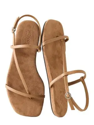 HAVEN WELL WITHIN Leather T-strap Sandals With Ankle Strap And Wedge - Gunmetal