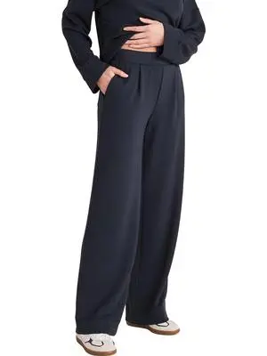 HAVEN WELL WITHIN Soft Knit Wide Leg Pleated Pants - Nightfall