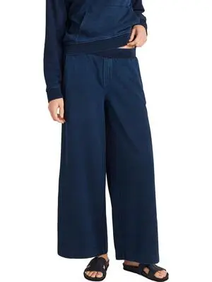 HAVEN WELL WITHIN Indigo Cotton Terry Wide Leg Pants - Dark Indigo Wash