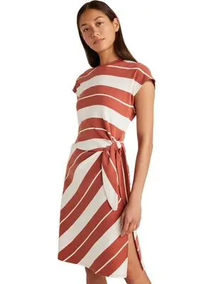 HAVEN WELL WITHIN Organic Cotton Interlock Stripe Mini Knot Dress - Stripe Ivory,hibiscus