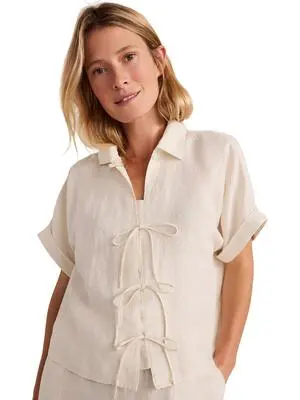 HAVEN WELL WITHIN Linen Tie-front Shirt - Sandstone
