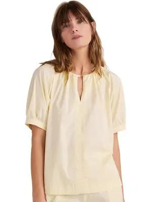 HAVEN WELL WITHIN Organic Cotton Twill Split Neck Top - Straw