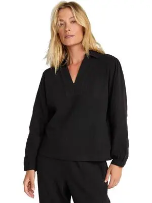 HAVEN WELL WITHIN Textured Cotton Gauze Collared Top - Black