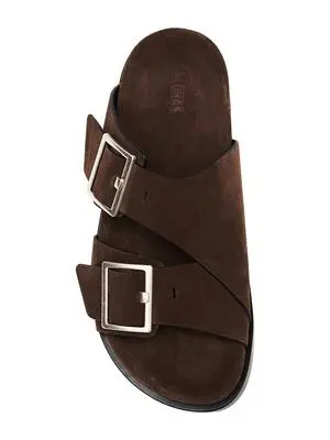 ALOHAS Alba Leather Sandals With Metallic Buckle Detail - Suede Brown
