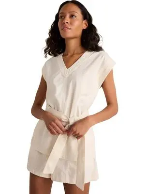 HAVEN WELL WITHIN Cotton Denim V-neck Belted Top - Ecru