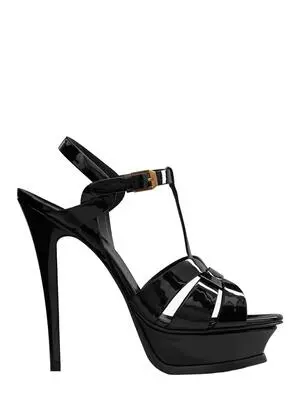 Saint Laurent Saint Laurent Tribute Platform Sandals In Patent Leather Black