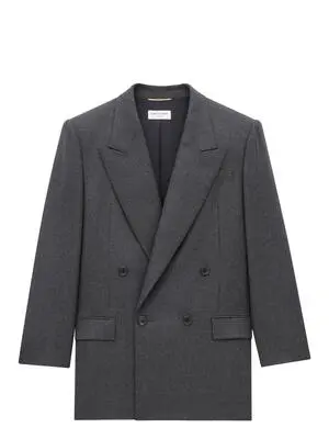 Saint Laurent Double-breasted Jacket In Cashmere - Anthracite