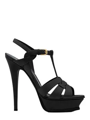 Saint Laurent Tribute Platform Stiletto Sandals In Smooth Leather - Black