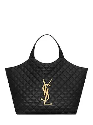 Saint Laurent Icare Maxi Shopping Bag In Quilted Lambskin - Black