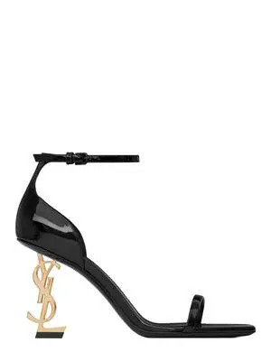 Saint Laurent Opyum Patent Leather Sandals With Cassandre Heel - Black