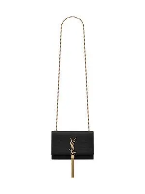 Saint Laurent Kate Small Tassel Bag In Crocodile-embossed Leather - Black