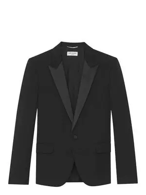 Saint Laurent Single-breasted Tuxedo Jacket In Grain De Poudre - Black