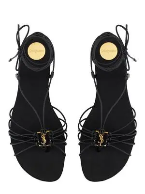 Saint Laurent Babylone Flat Sandals In Smooth Leather - Black