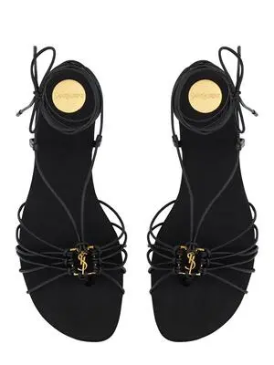 Saint Laurent Babylone Flat Sandals In Smooth Leather - Black