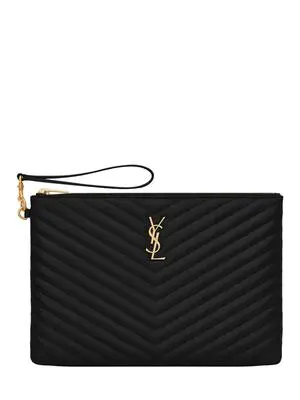 Saint Laurent Cassandre Matelassé Tablet Pouch In Leather - Black