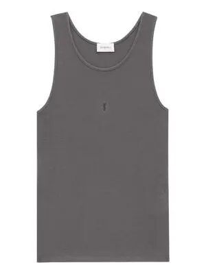 Saint Laurent Cassandre Embroidered Ribbed Tank Top - Anthracite
