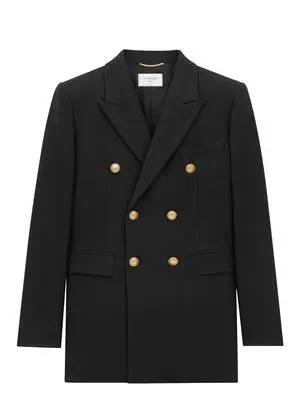 Saint Laurent Double-breasted Wool Gabardine Jacket - Noir