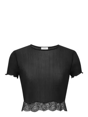 SAINT LAURENT Saint Laurent Ribbed Silk T-Shirt With Lace Trim