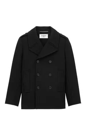 Saint Laurent Double-breasted Peacoat In Wool - Black