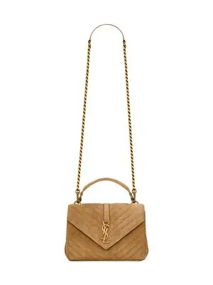 Saint Laurent Saint Laurent College Medium Quilted Suede Bag Cinnamon