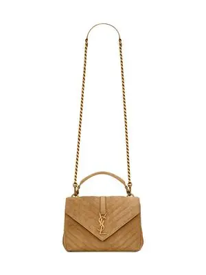 Saint Laurent Saint Laurent College Medium Quilted Suede Bag Cinnamon