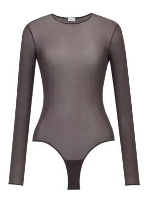Saint Laurent Crewneck Long Sleeve Bodysuit In Jersey - Ebene