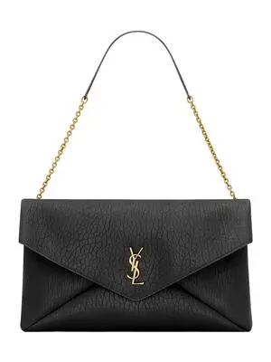 Saint Laurent Cassandre Large Pouch On Chain In Lambskin - Black